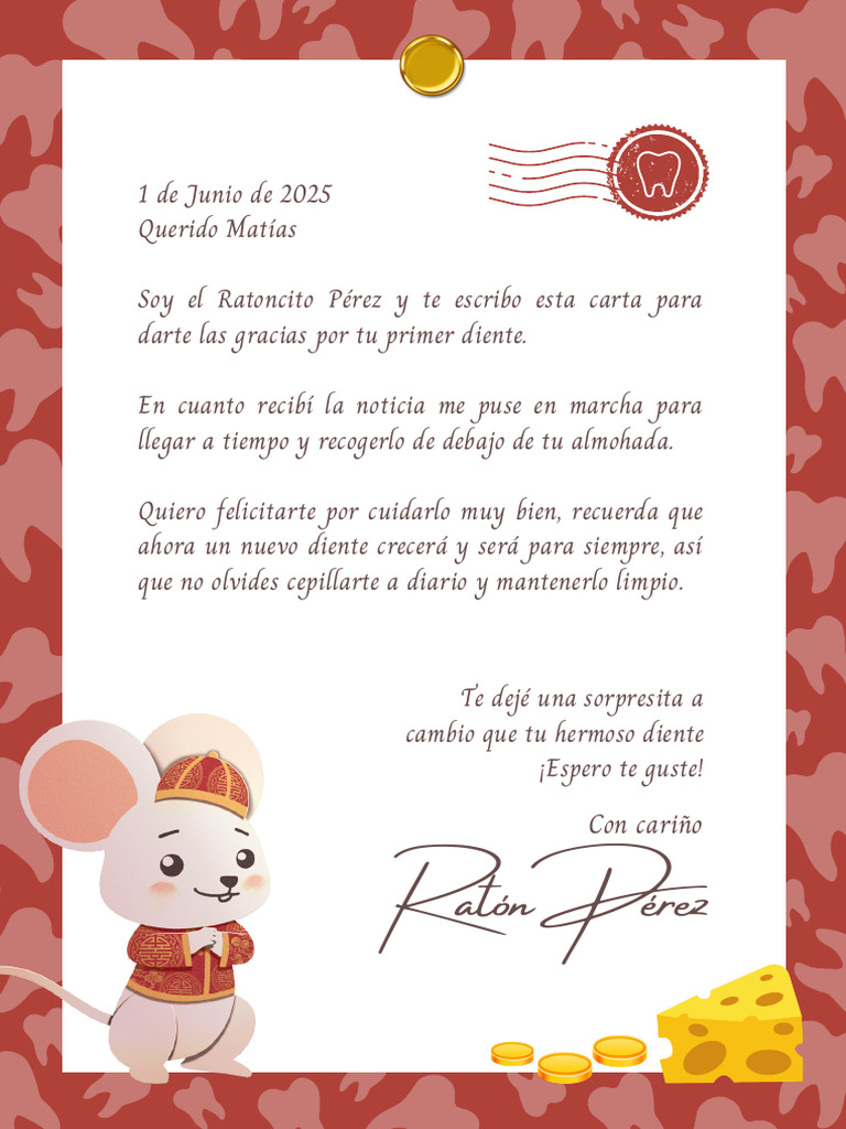 Documento A4 Carta Del Raton Perez Ilustrado Rojo - 20250601 - 204705 ...