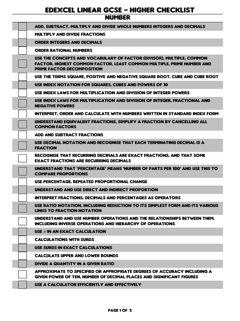 Edexcel Linear Higher Checklist | PDF | Equations | Multiplication