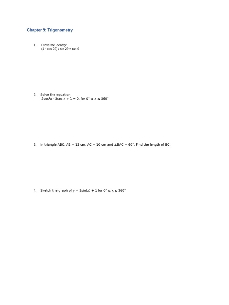 Chapter 9 - Trigonometry | PDF