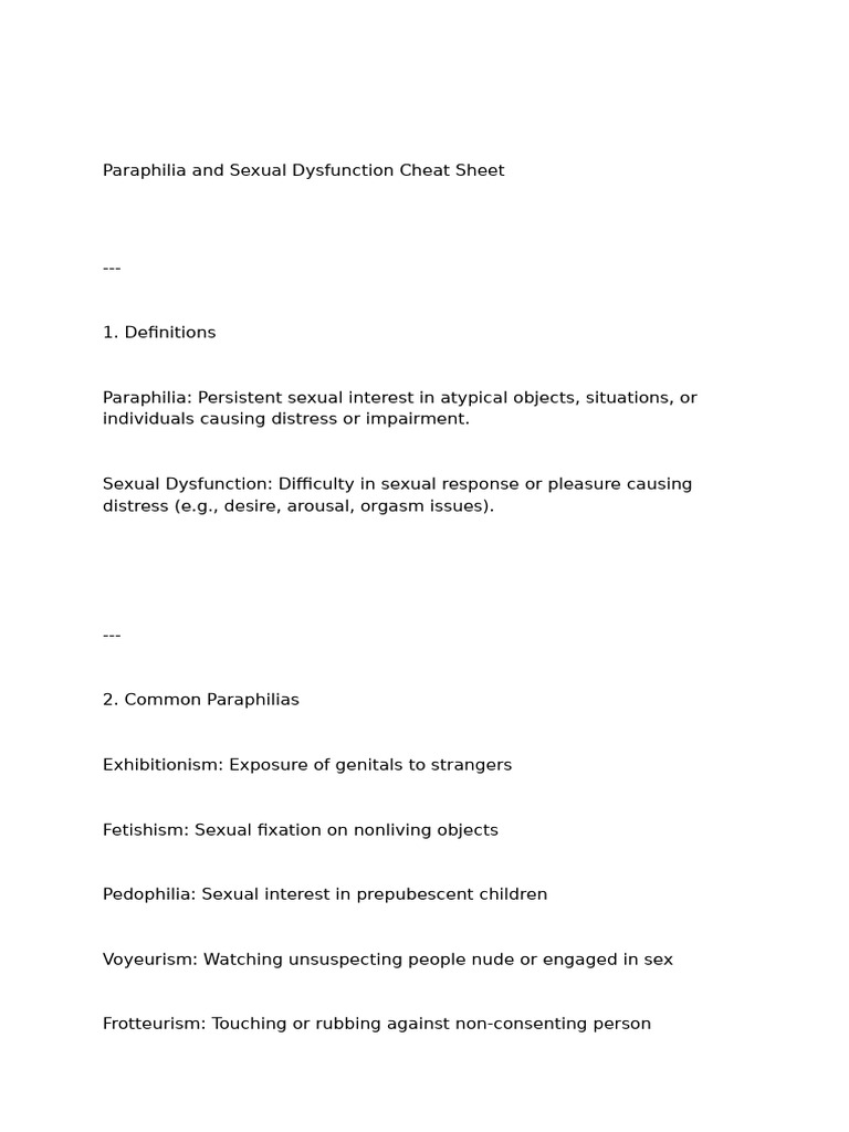 Paraphilia and Sexual Dysfunction CheetSheet | PDF | Sexual Dysfunction | Libido
