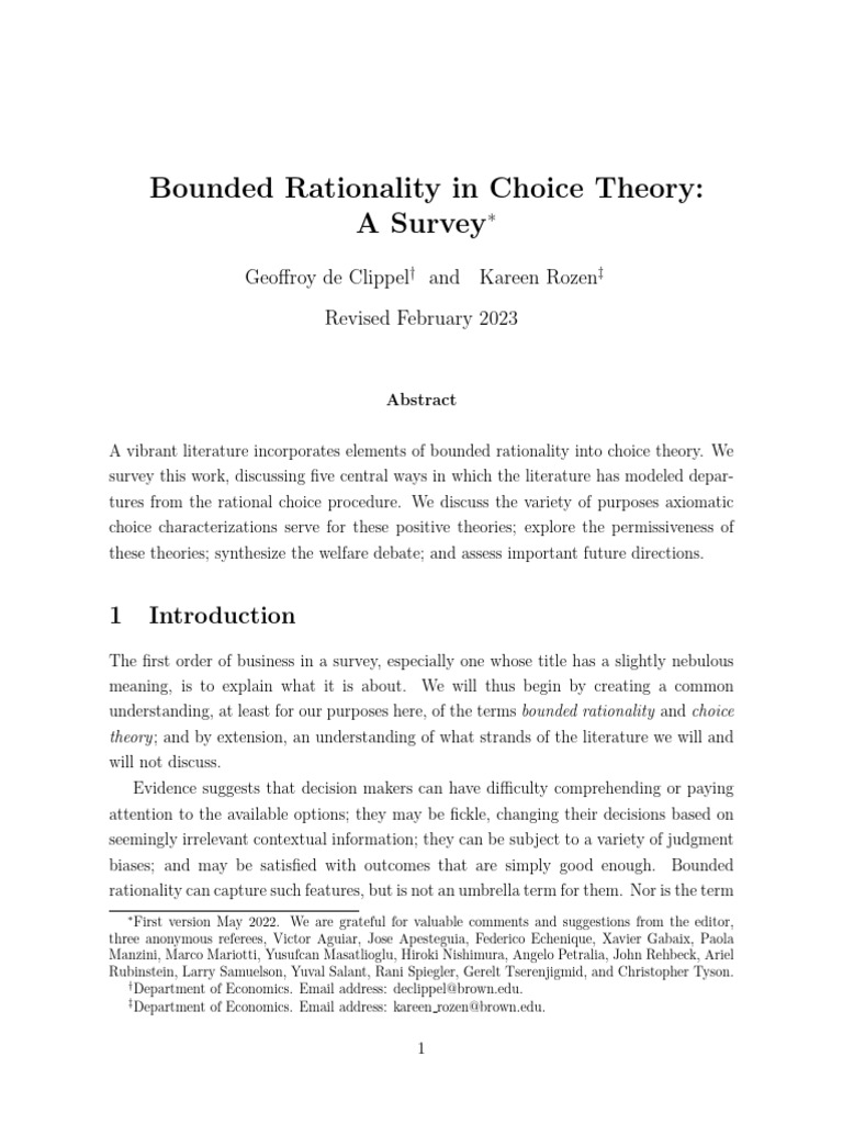 Bounded Rationality in Choice Theory | PDF | Rationality | Decision Theory