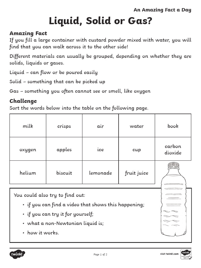 Liquid, Soild or Gas Activity Sheet | PDF