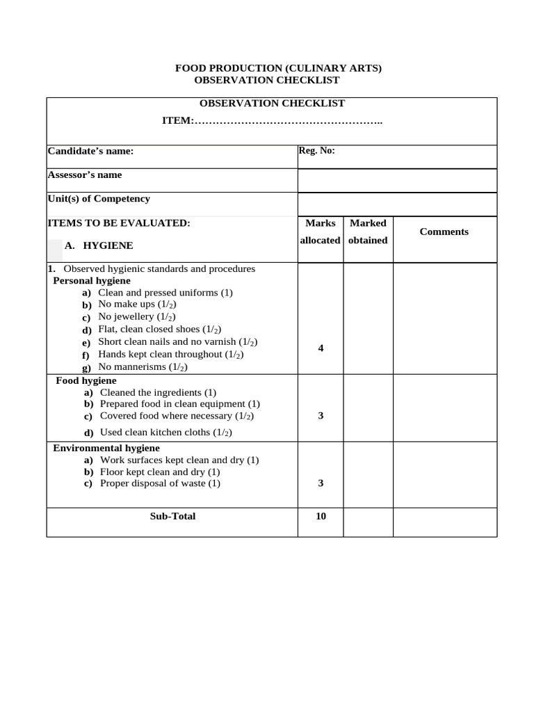 Food Production Revised Checklist | PDF | Hygiene