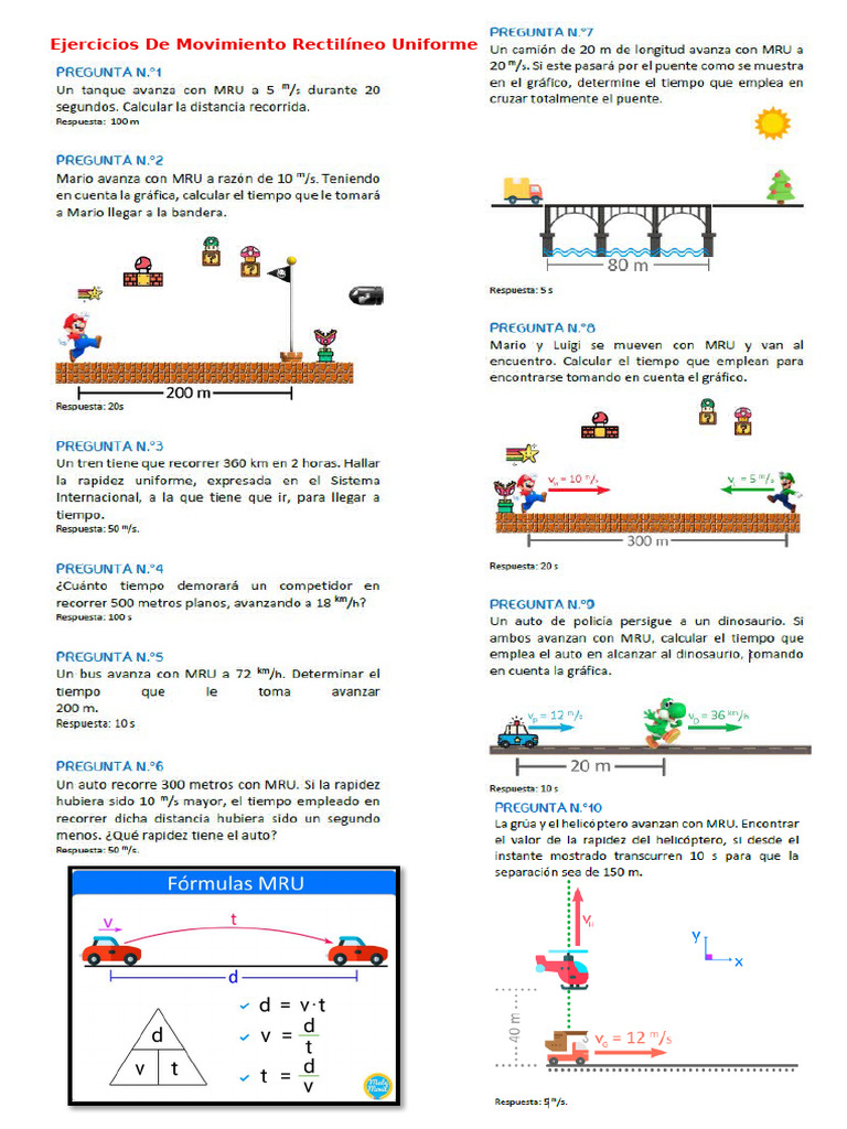 Ejercicios de Movimiento Rectilíneo Uniforme | PDF