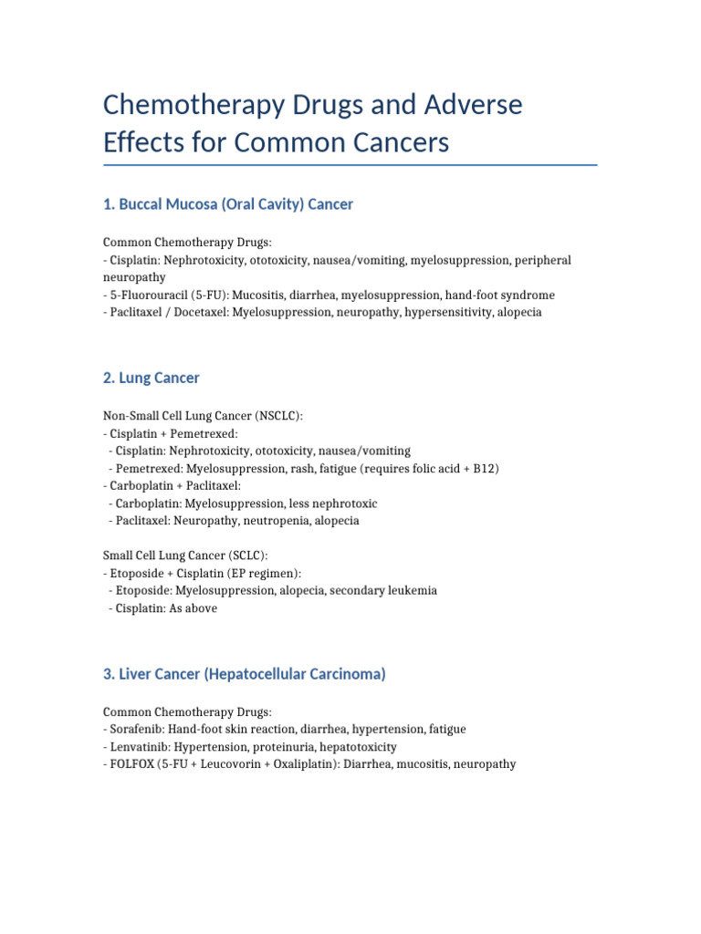 Chemotherapy Drugs Cancer | PDF | Chemotherapy | Lung Cancer