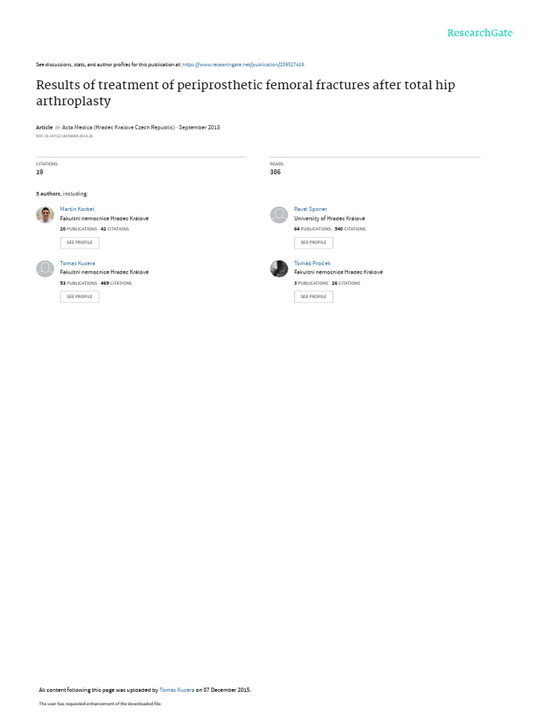 Results of Treatment of Periprosthetic Femoral Fractures After Total ...