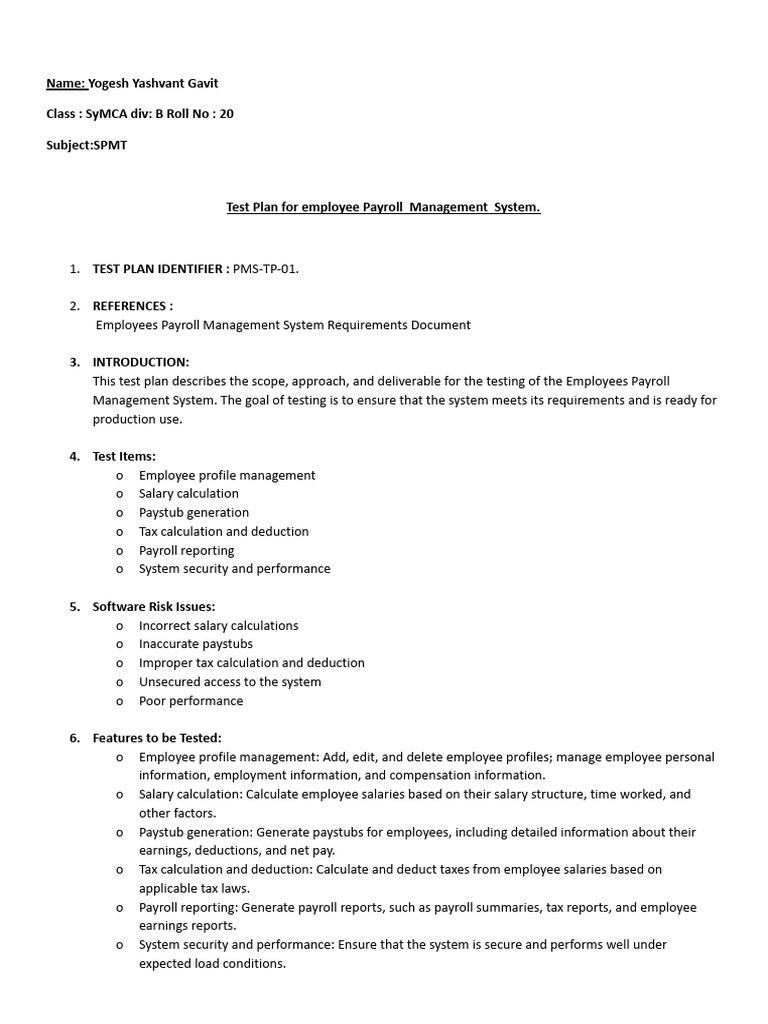 Payroll Management System Test Plan | PDF | Payroll | Paycheck