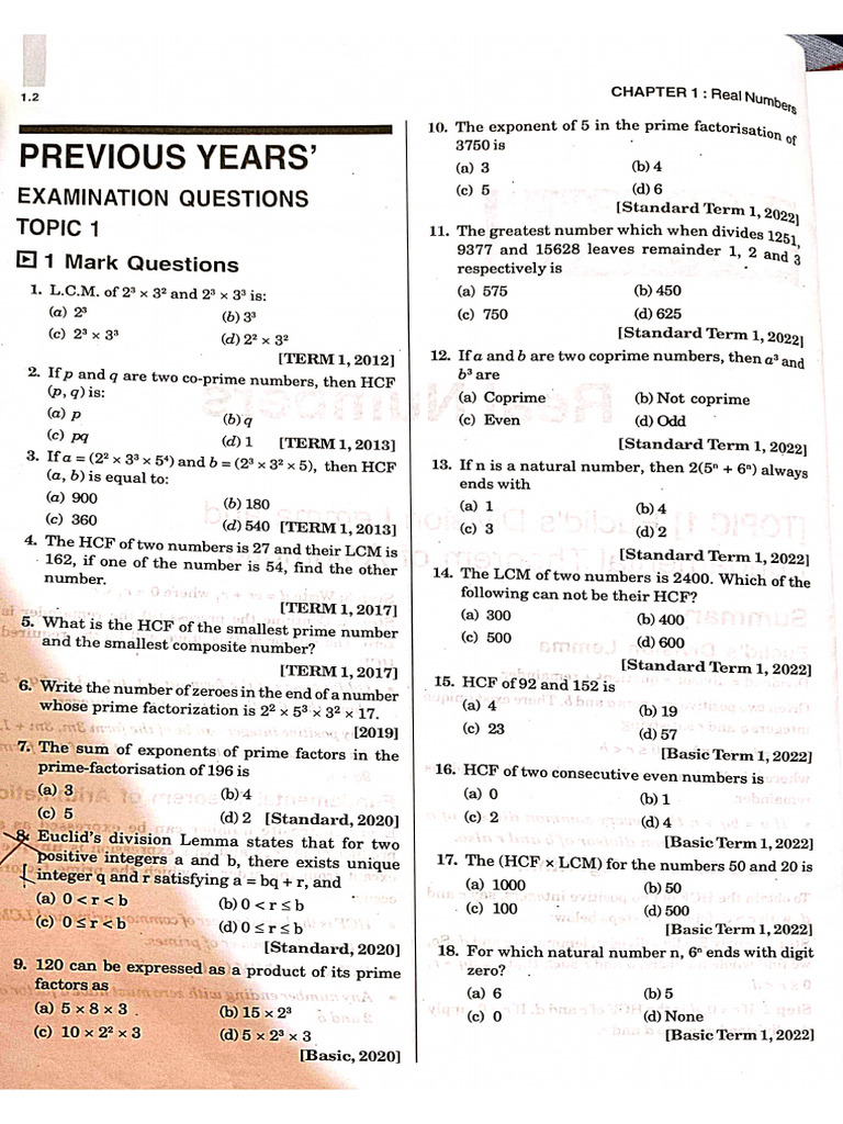 Real Numbers PYQ | PDF