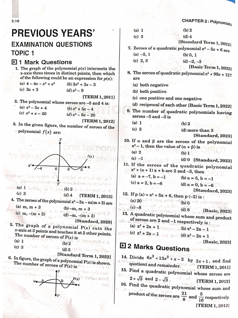 Polynomials PYQ | PDF