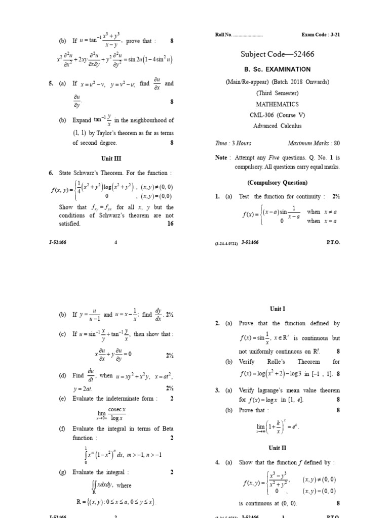 Advance Calculus 3rd Semester | PDF | Analysis | Calculus