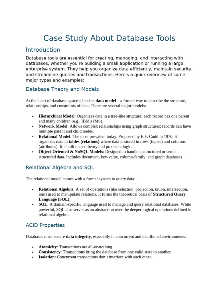 Case Study About Database Tools | PDF | Databases | Relational Model