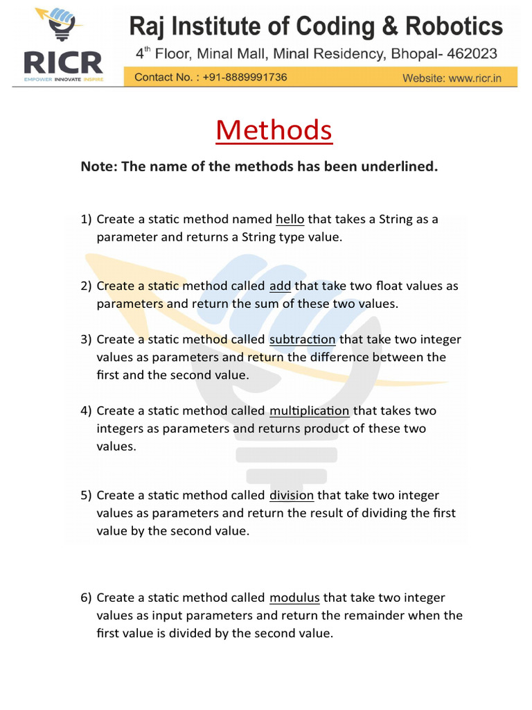 Methods Creation by Arguments and Parameters | PDF | Parameter (Computer Programming) | Boolean ...