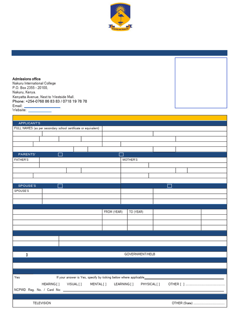 Application Form To NIC-New Student | PDF