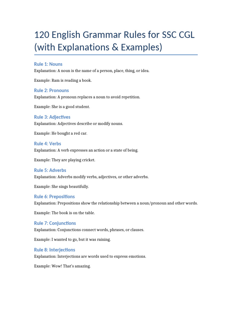 120 English Grammar Rules SSC CGL | PDF | English Grammar | Verb