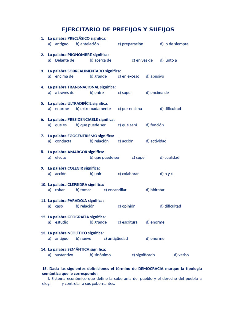 EJERCITARIO DE PREFIJOS Y SUFIJOS para Imprimir | PDF | Habeas corpus ...