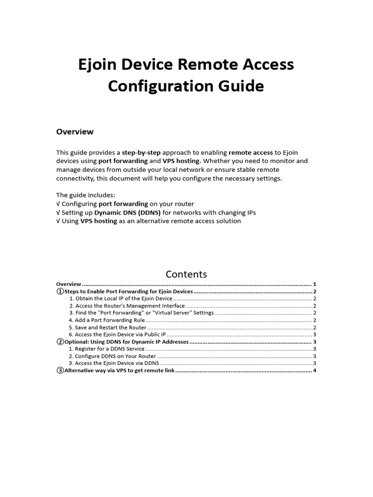 Ejoin Device Remote Access Configuration Guide | PDF | Ip Address | Port (Computer Networking)