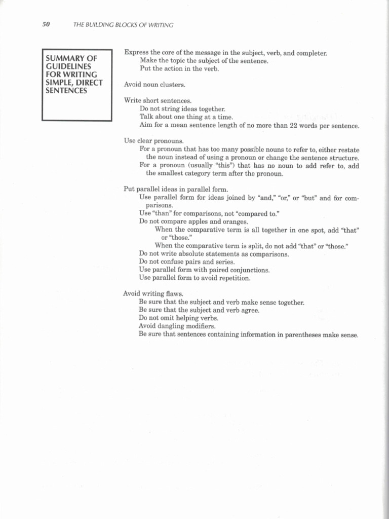 Summary Guidelines For Sentence Structure | PDF