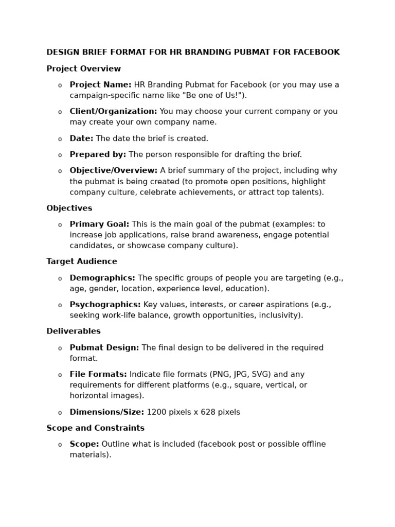 Module 2 - Design Brief Format For HR Branding Pubmat For Facebook ...