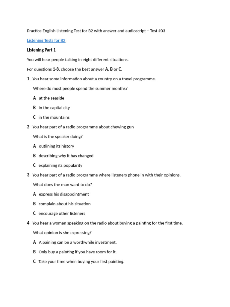 B2 English Listening Test Practice 03 | PDF