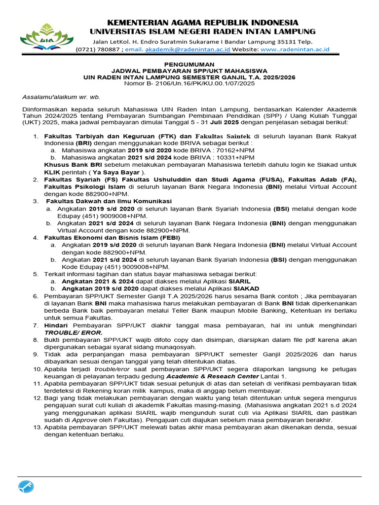 Pengumuman UKT S1 2025 Tte | PDF