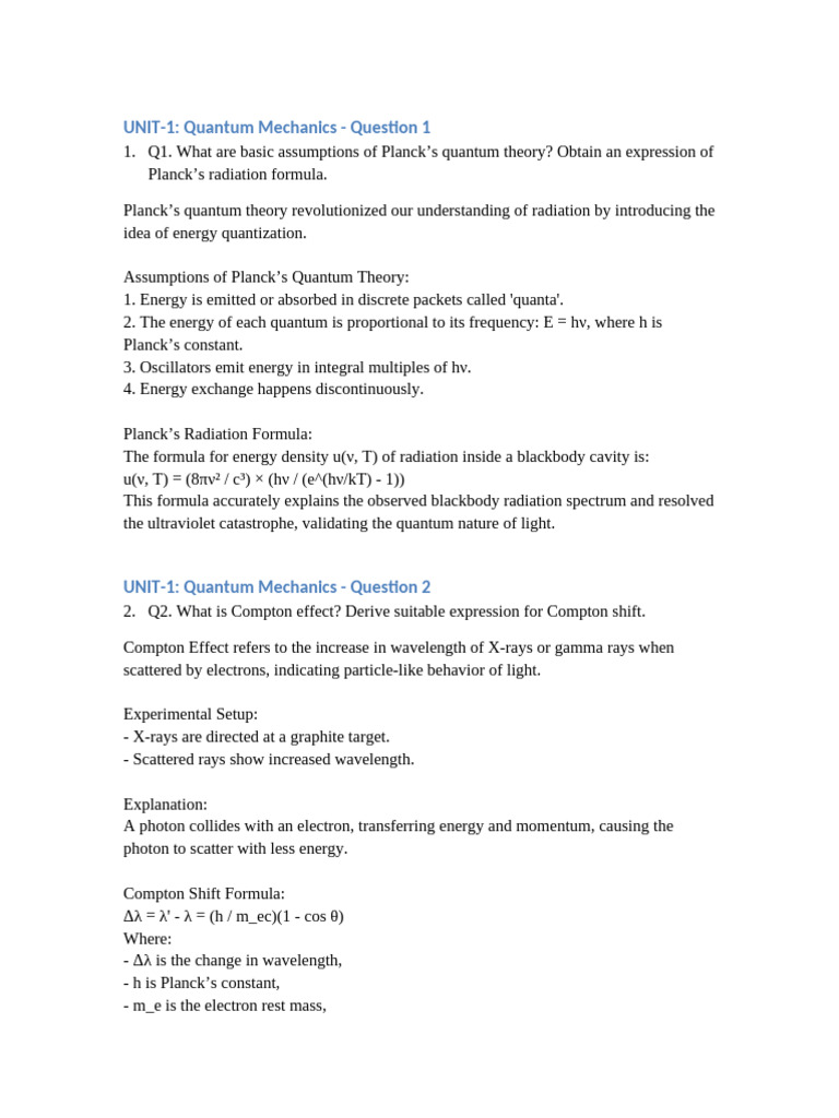Physics Unitwise Answers | PDF