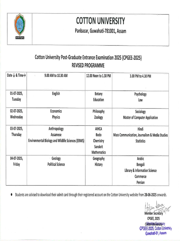 CPGEE-2025 Revised Programme | PDF