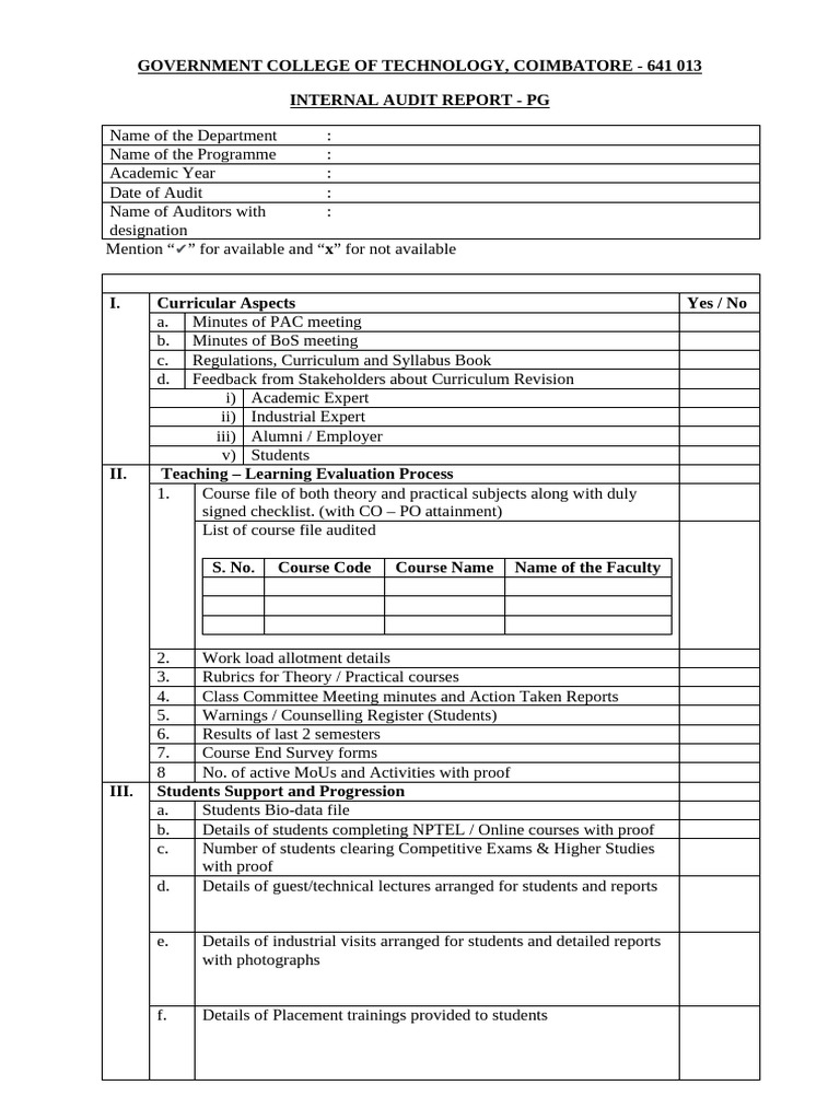 Internal Audit Forms PG | PDF | Curriculum | Audit