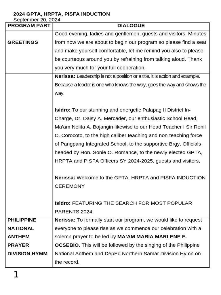 2024 GPTA and PISFA Induction Ceremony | PDF