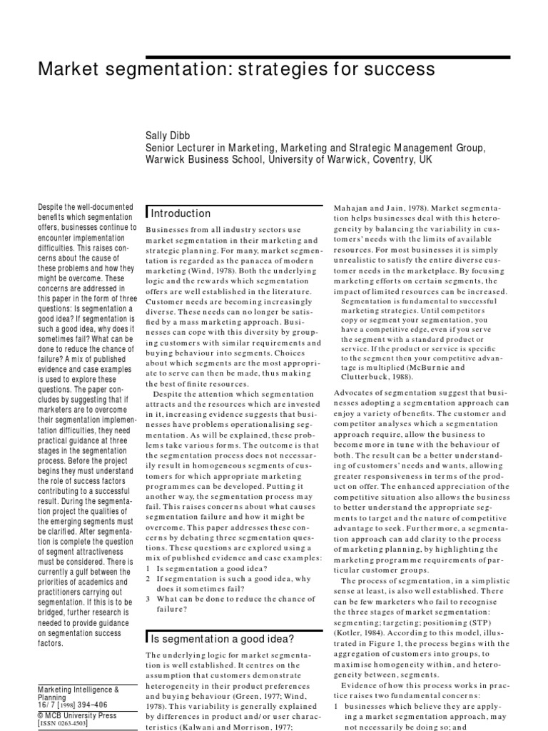 Why Does Segmentation Fail | PDF | Market Segmentation | Strategic ...
