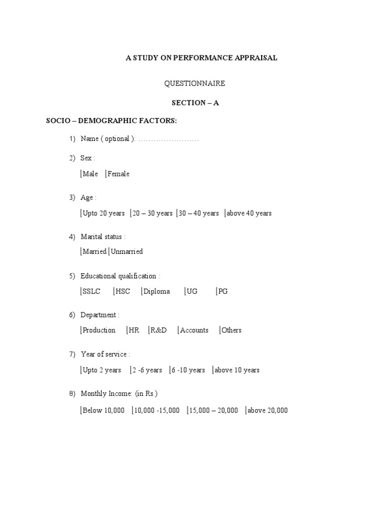 Performance Appraisal Questionnaire | PDF