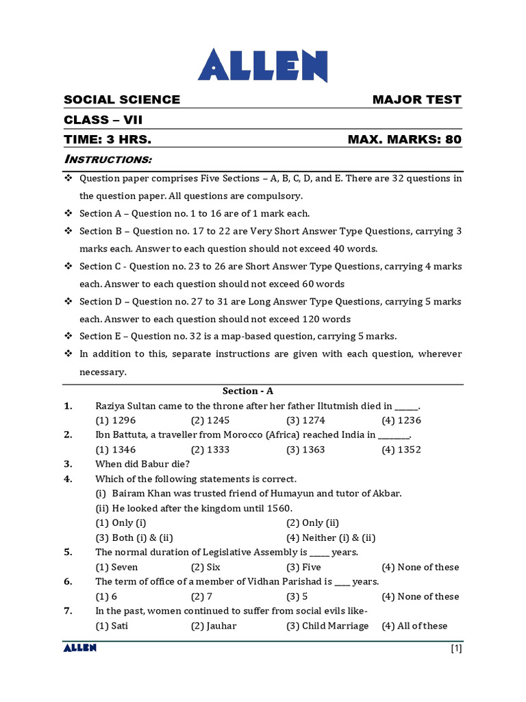 7th Major SST Paper Zpo1ra | PDF