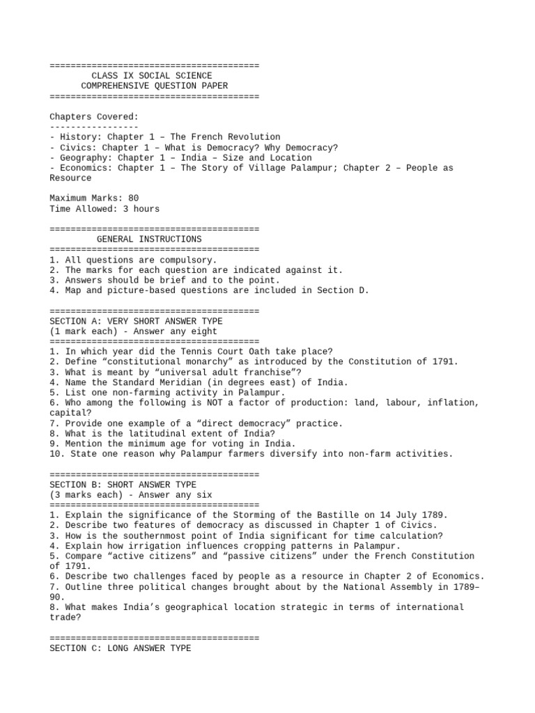 Class 9 Social Science Question Paper | PDF | Democracy | Political ...