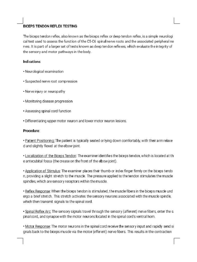 Biceps Tendon Reflex Testing - Phoenix | PDF