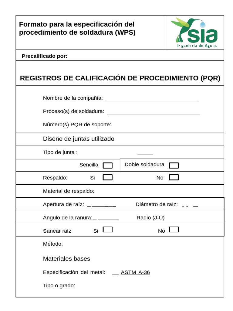 Formato Wps en Excel | PDF | Soldadura | Construcción