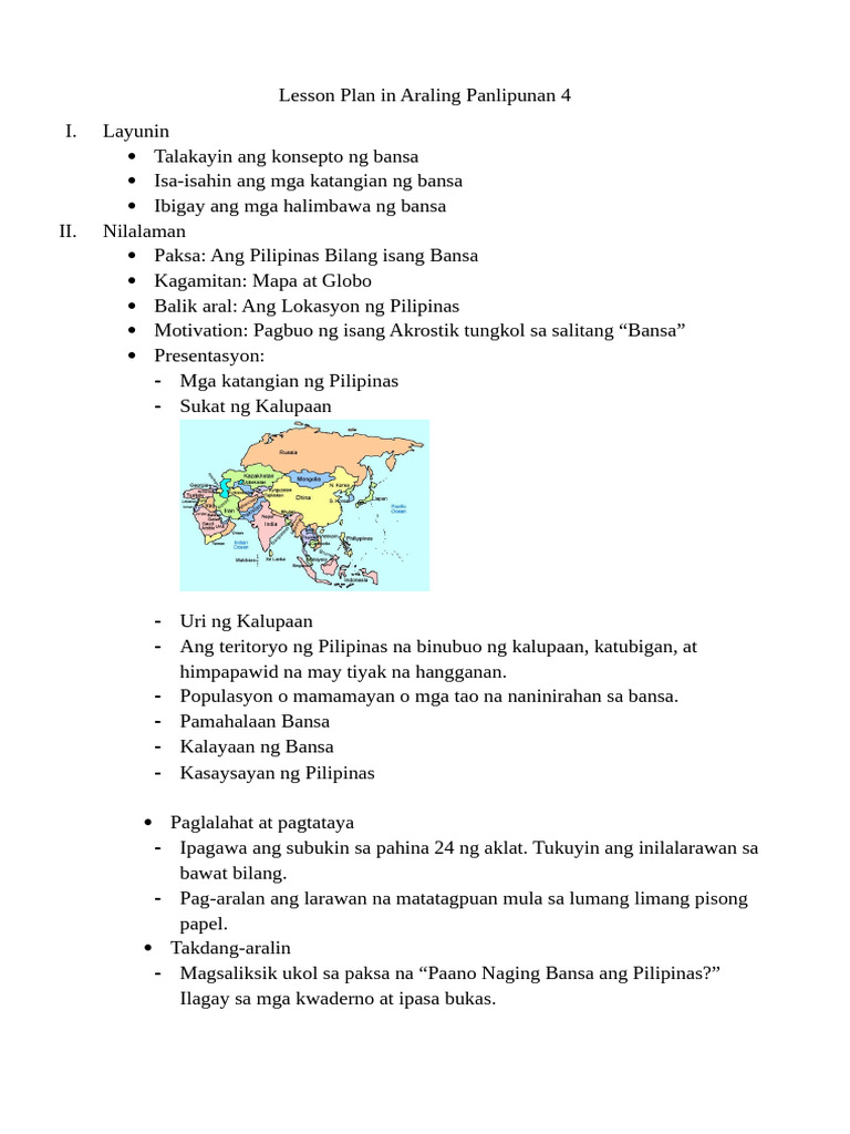 Lesson Plan in Araling Panlipunan 4 Week 2 | PDF
