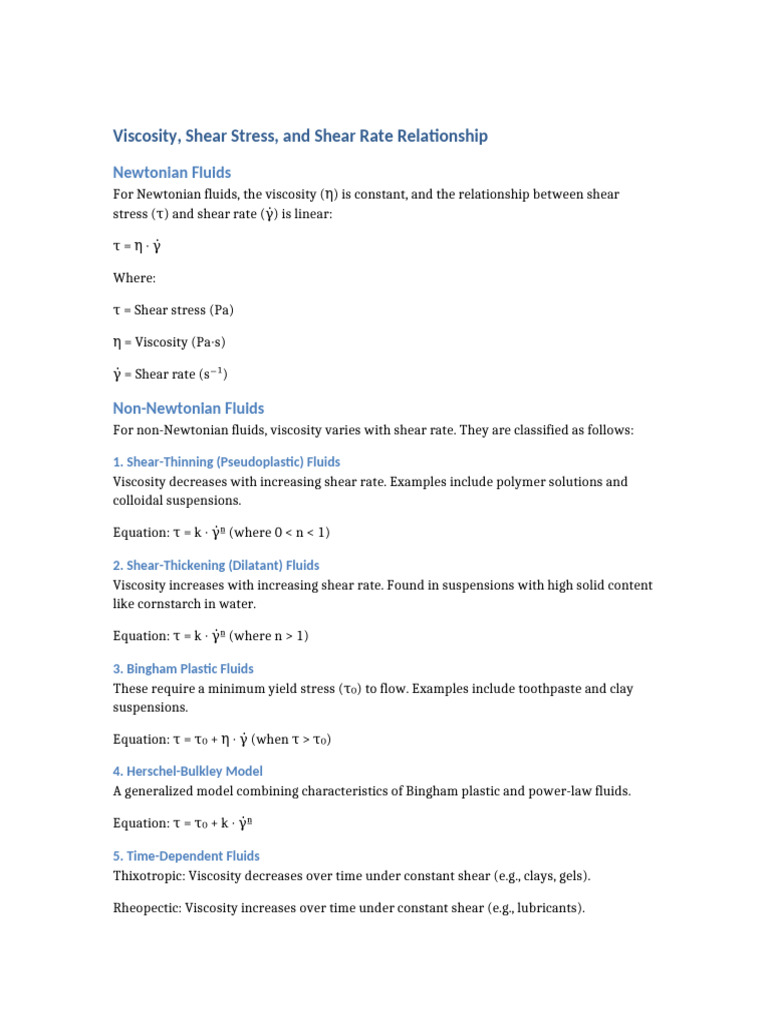 Viscosity Shear Stress Shear Rate Relationship | PDF