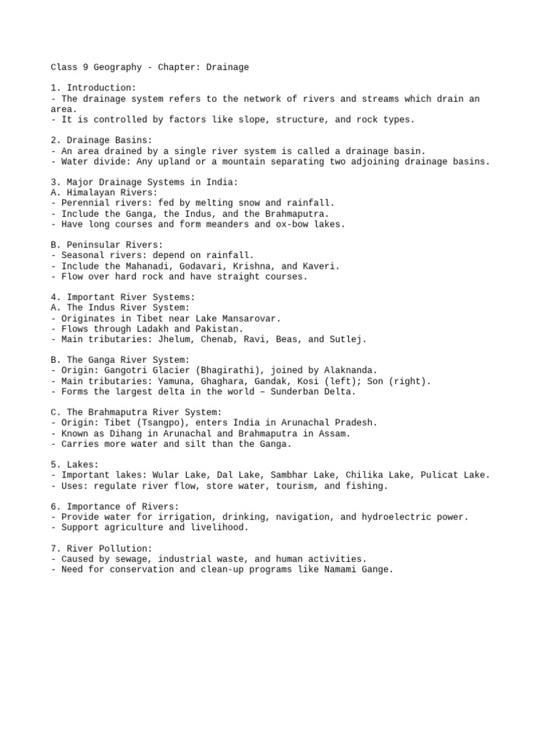 Drainage Notes Class9 | PDF