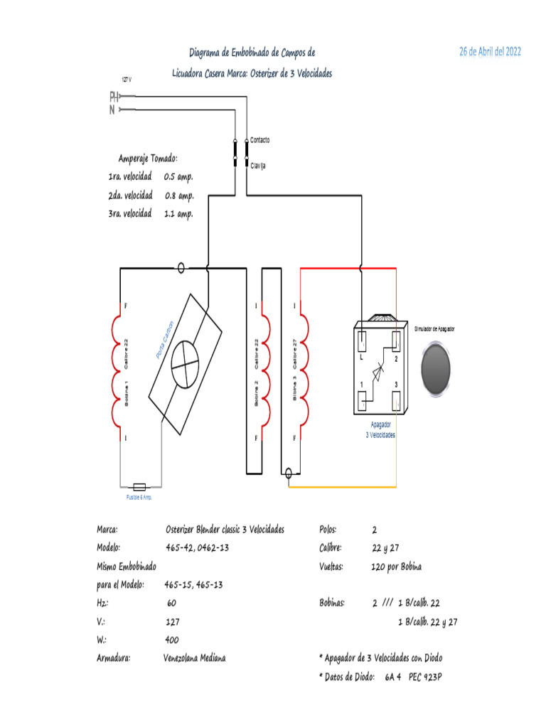 Diagrama eléctrico licuadora Oster 3V | PDF | Ingenieria Eléctrica ...