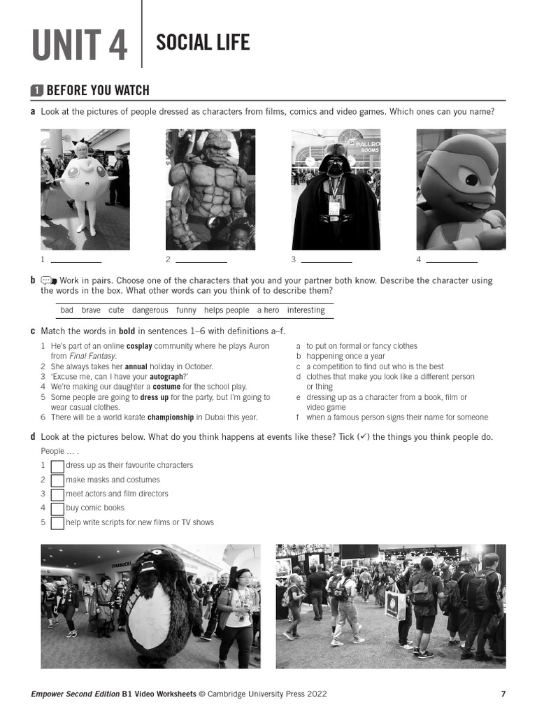 Empower Pre-Intermediate Video Activty Sheet Unit 04 | PDF | Cosplay