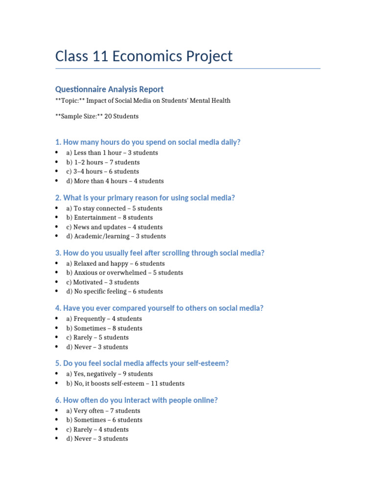 Economics Social Media Questionnaire Report With Graph | PDF | Self ...