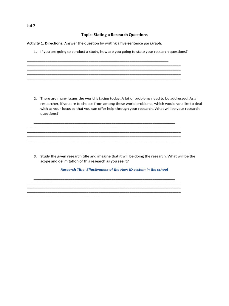 PR2 Q1 Research Question Bacground Ofthe Study Statement of The Problem | PDF | Question | Cognition