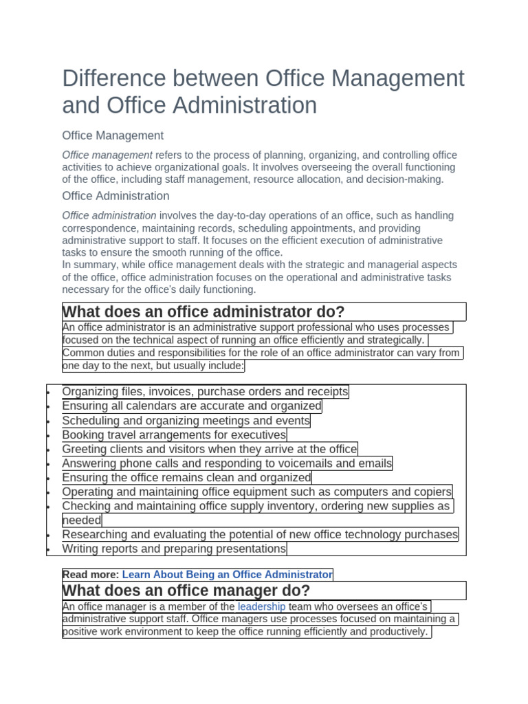 Difference Between Office Management and Office Administration | PDF ...