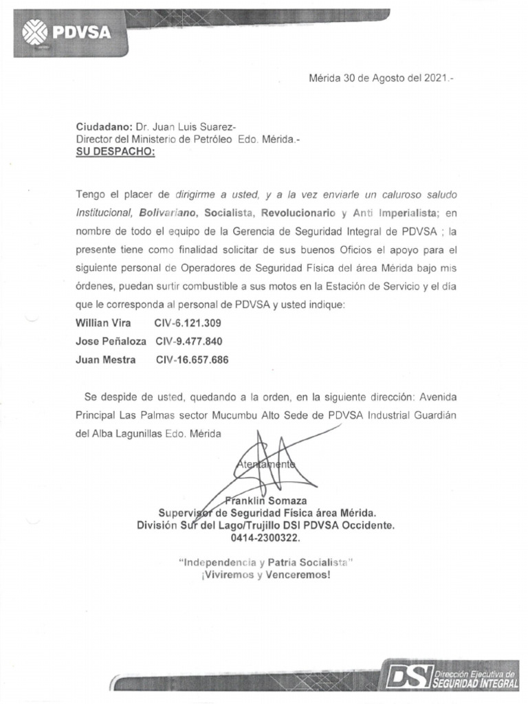 Oficio Juan Luis Suárez MINPET | PDF