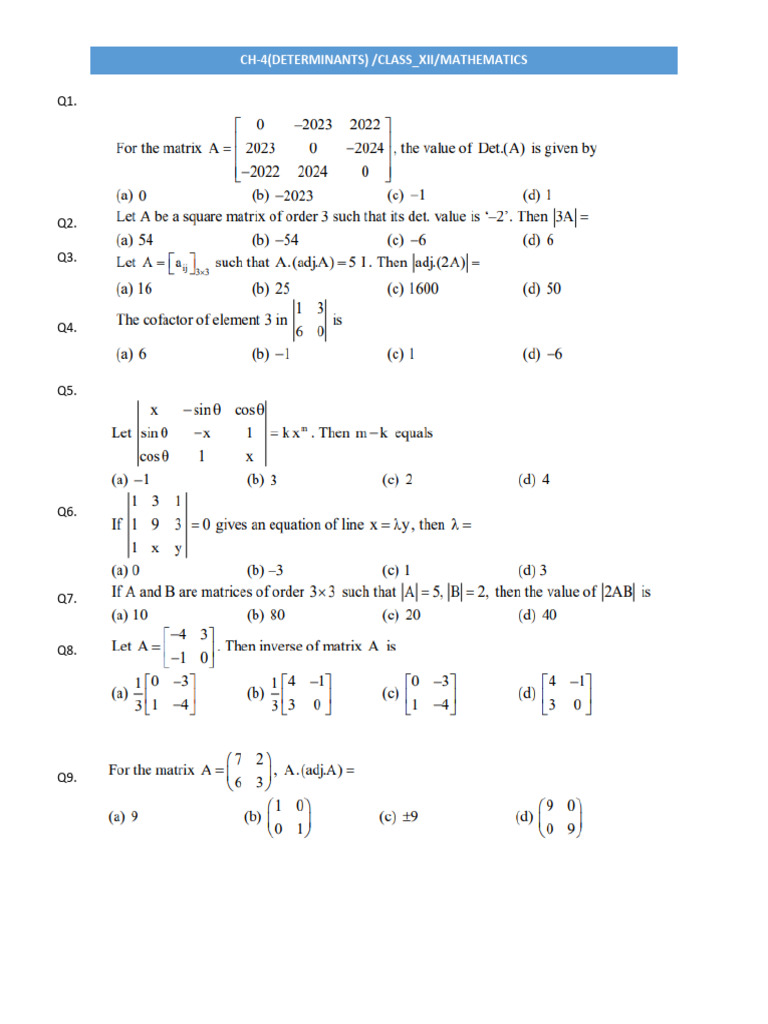 Ch-4 Determinants Assignment | PDF