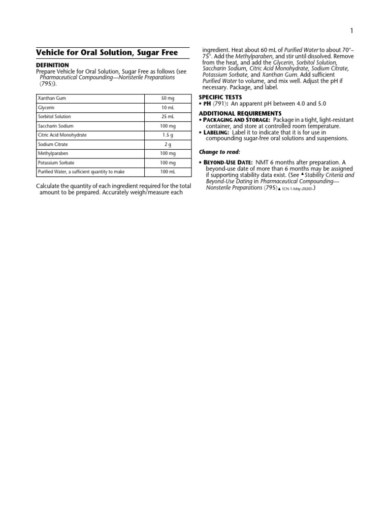 Sugar-Free Oral Suspension Vehicle | PDF | Sugar Substitute | Chemical ...