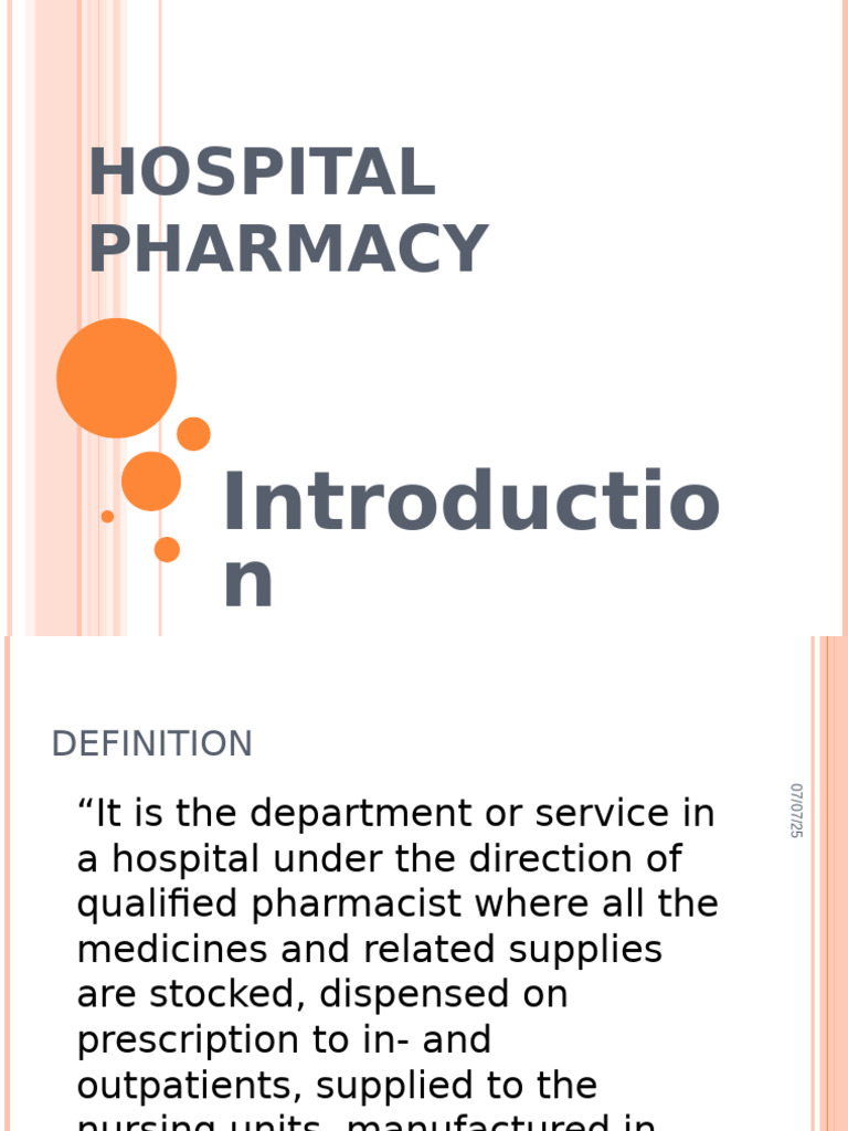Overview of Hospital Pharmacy Functions | PDF | Pharmacy | Medical ...
