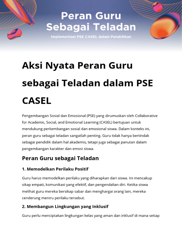 Aksi Nyata Peran Guru sebagai Teladan dalam PSE CASEL_20250612_224610_0000 | PDF
