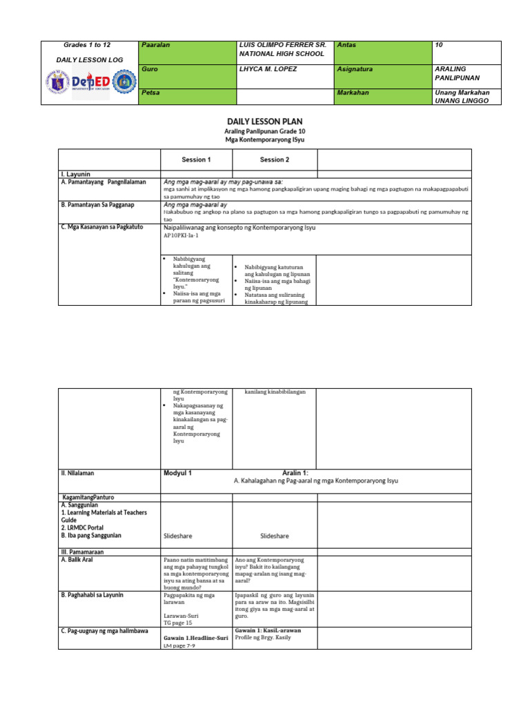 DLP Q1 - Kontemporaryong Isyu 1 | PDF