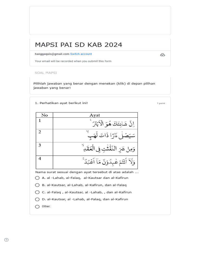 Soal MAPSI PAI SD 2024 | PDF