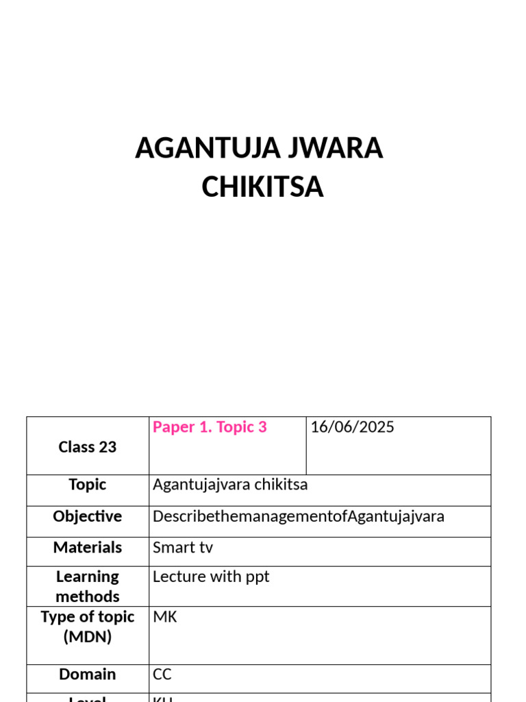 Agantuja Jwara Chikitsa | PDF